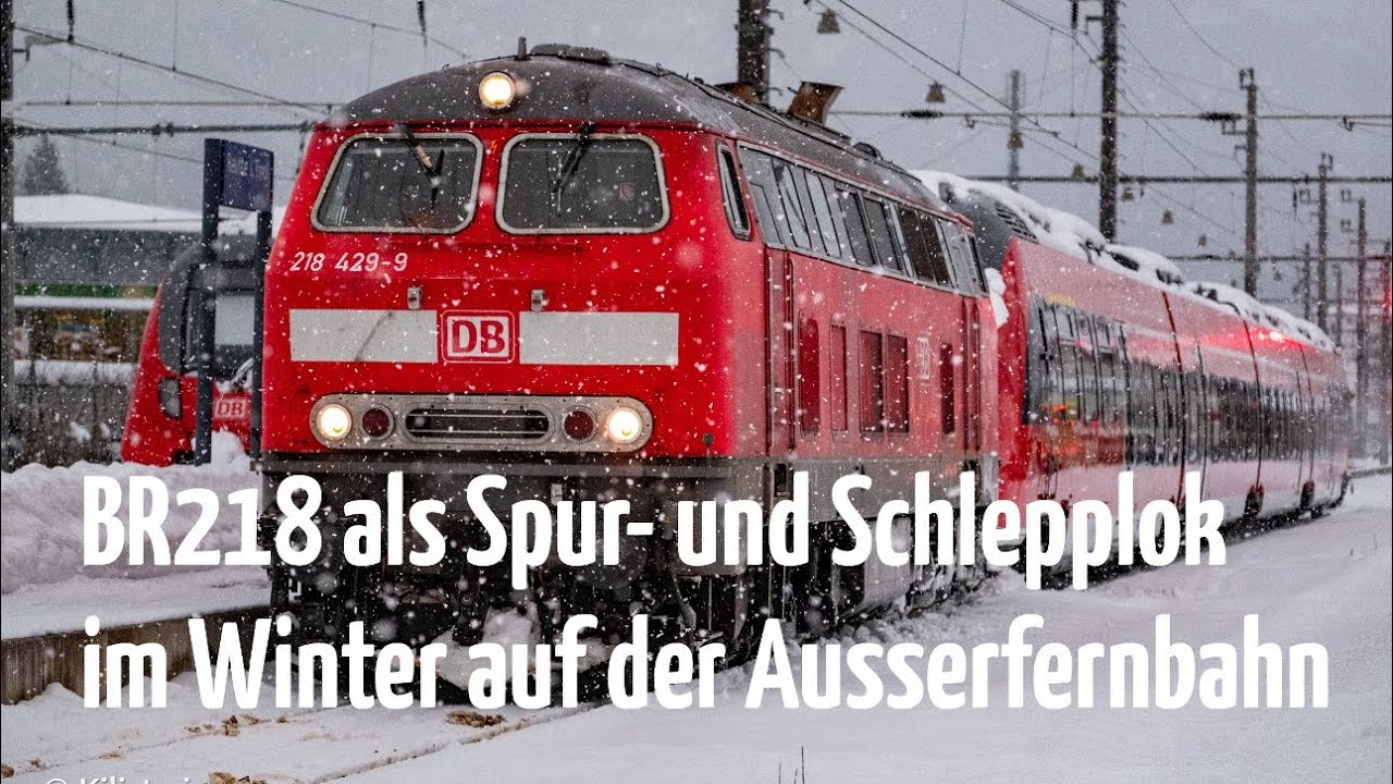 Seltenes Spektakel auf Außerfernbahn:BR218 als Spur- u. Schlepplok für eingeschneite Talent2 ...