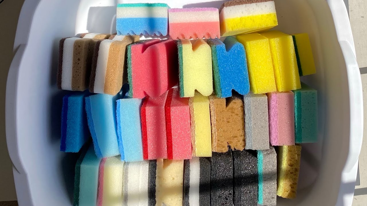 ASMR x30 dry bulk kitchen sponge ripping variety- crispy foam bucket ...