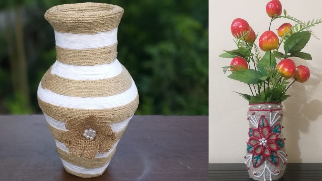 jute flower vase making | flower vase home decorating ideas handmade ...