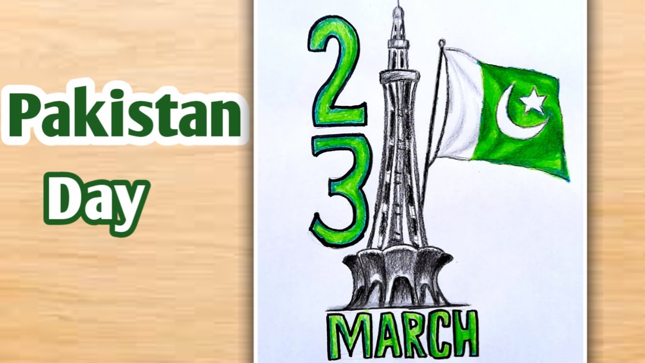 Pakistan Day Drawing | 23 March Drawing | Minar e Pakistan Drawing ...