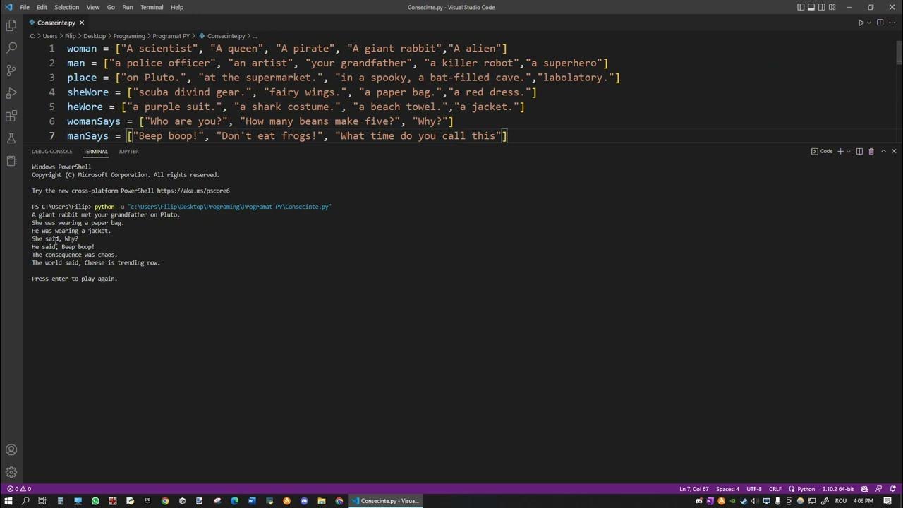 A game of consequences using python. #shorts #programming #python # ...