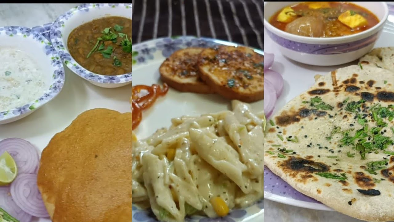 White Sauce pasta-Garlic Bread + Panner do pyazar-Stuffed Naan + Chhole ...