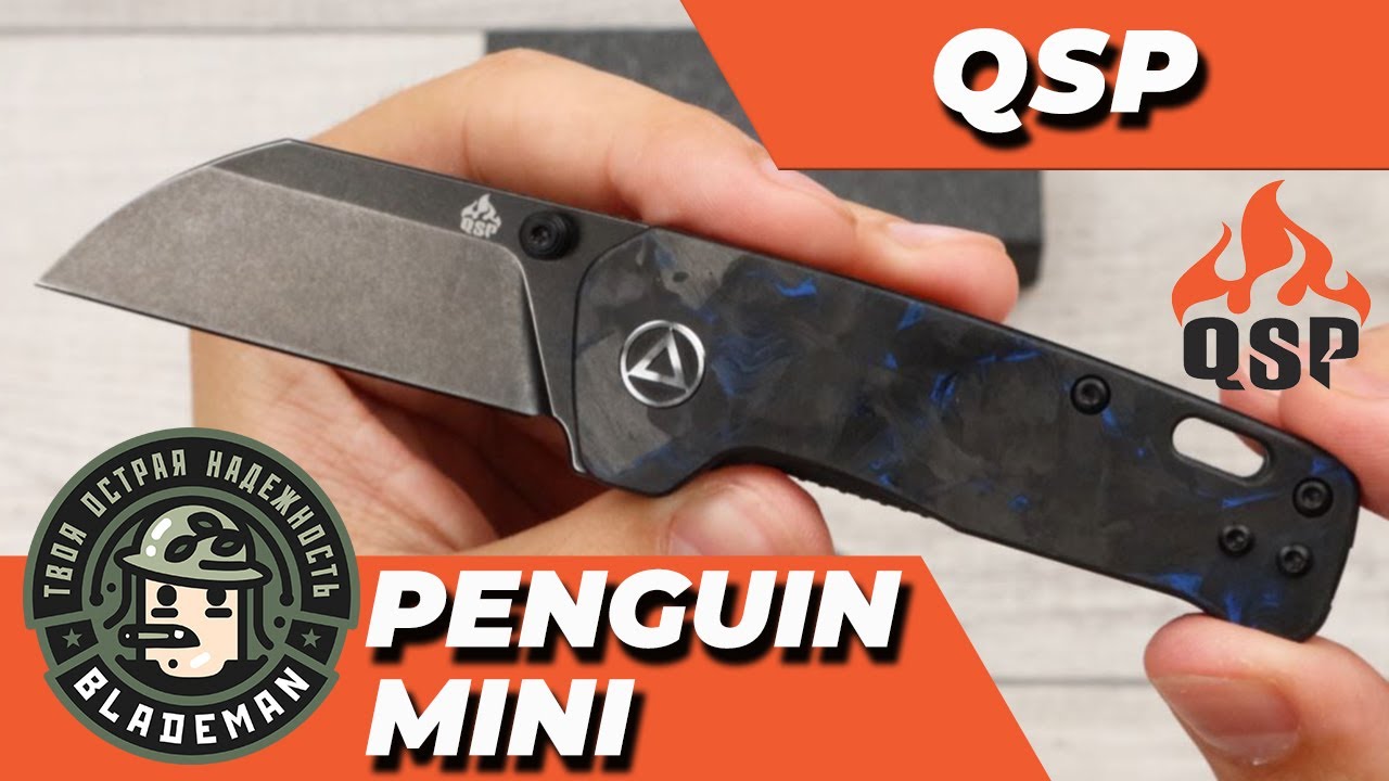 Нож QSP Penguin MINI, 14C28N Black, Shredded Carbon Fiber Blue - YouTube