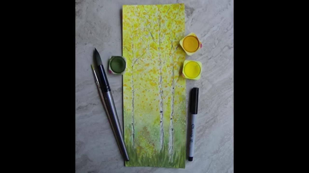 Grab bag Saturday- Easy Beginner Watercolor Aspen Tree Tutorial - YouTube