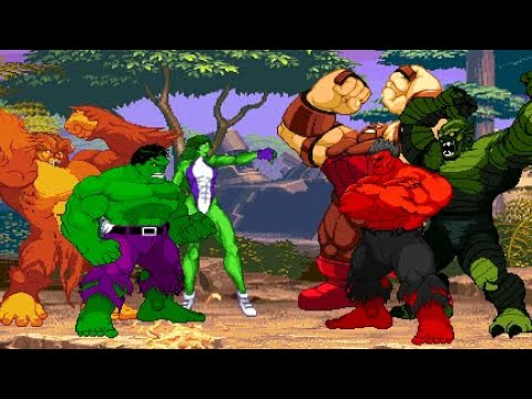 Marvel Super Heroes Mugen : Team Hulk vs Team Red Hulk - YouTube