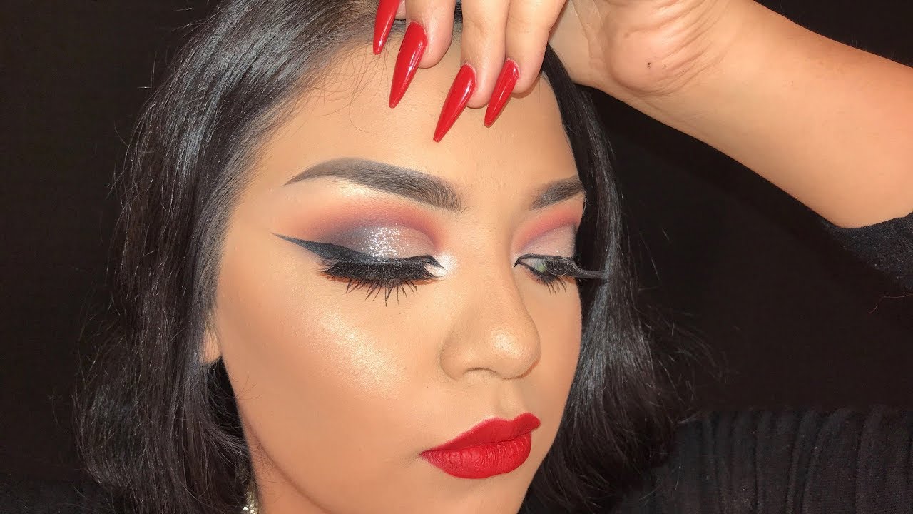 Glam Holiday Makeup Tutorial Red Lips Youtube