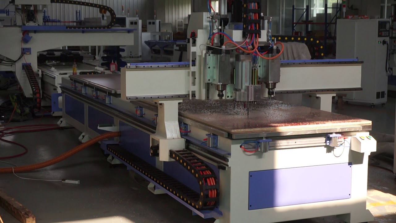 4x8 feet cnc router with double spindles with drills - YouTube