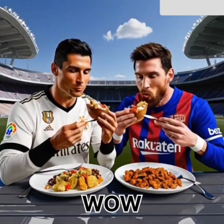 Ronaldo and Messi eating the food and speeking the wow 😲.. # ...