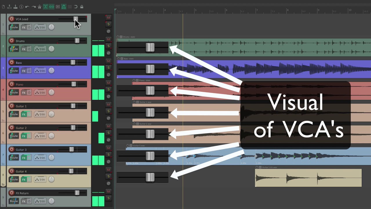 VCAs or VCA Lead & Follow Tracks in REAPER - YouTube