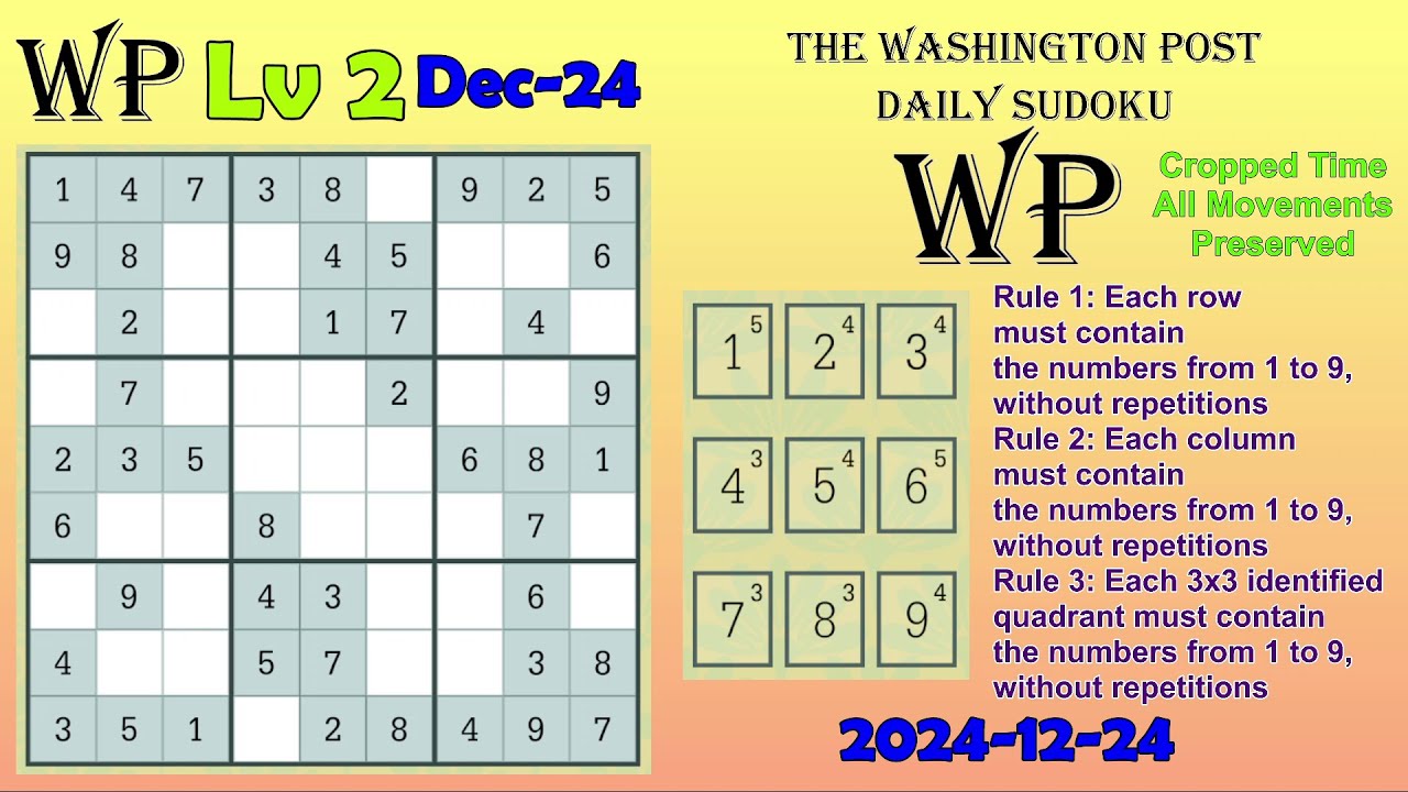 The Washington Post Daily Sudoku 2024-12-24 Level 2 - YouTube