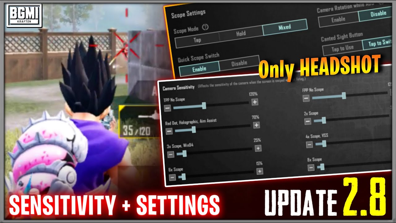 BGMI 2.8 update | ZERO SENSITIVITY Settings+Code | IMPROVE HEADSHOT ...