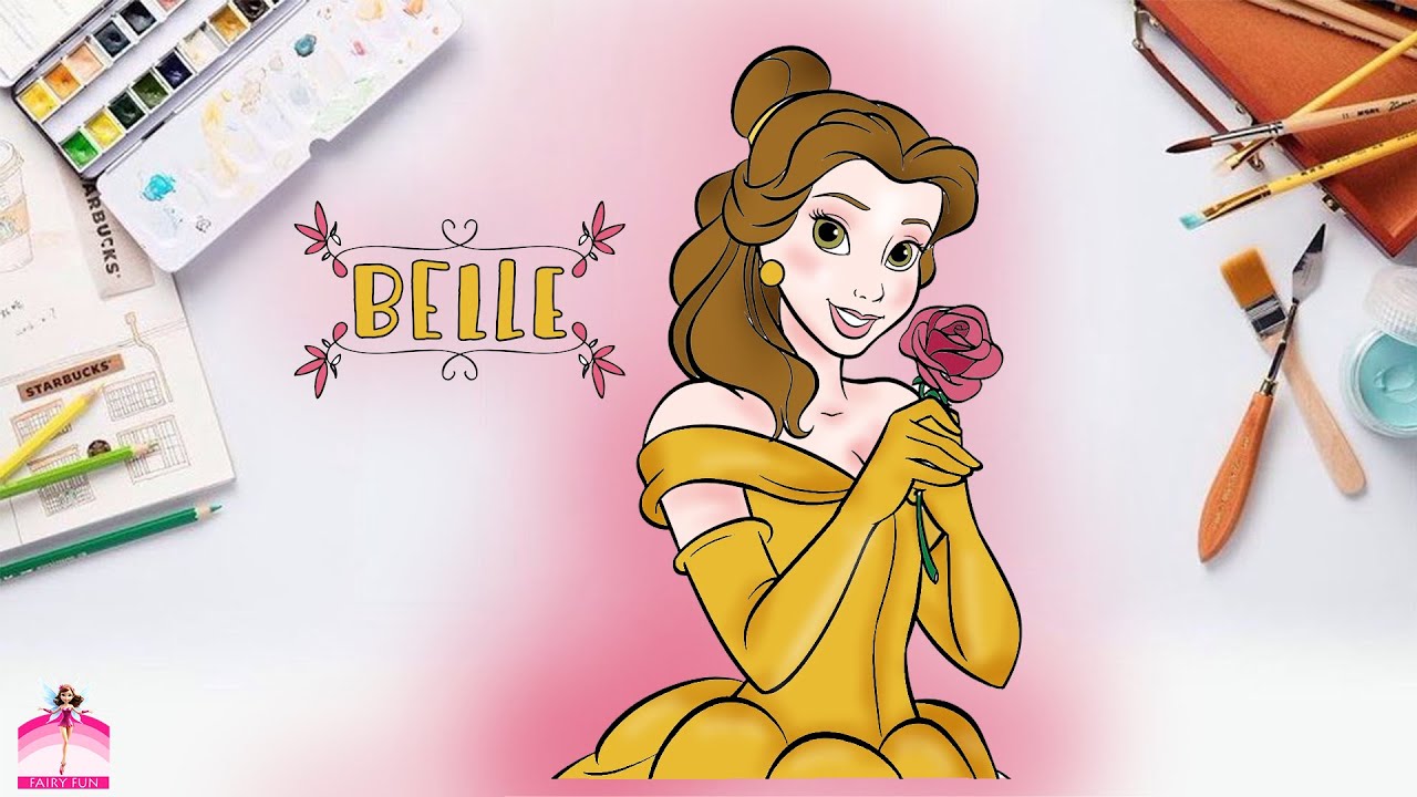 Princess Belle Coloring | Easy Step-by-Step Tutorial for Kids - YouTube