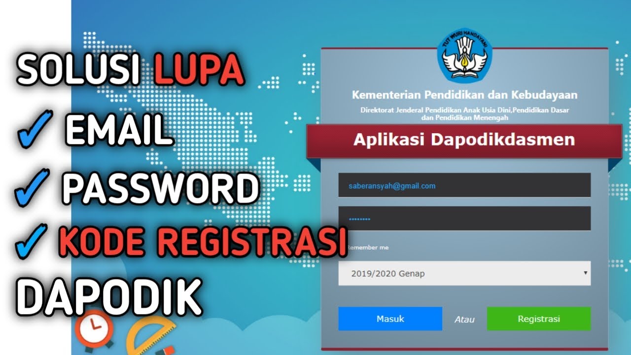 CARA MENGETAHUI EMAIL & PASSWORD SERTA KODE REGISTRASI DAPODIK - YouTube