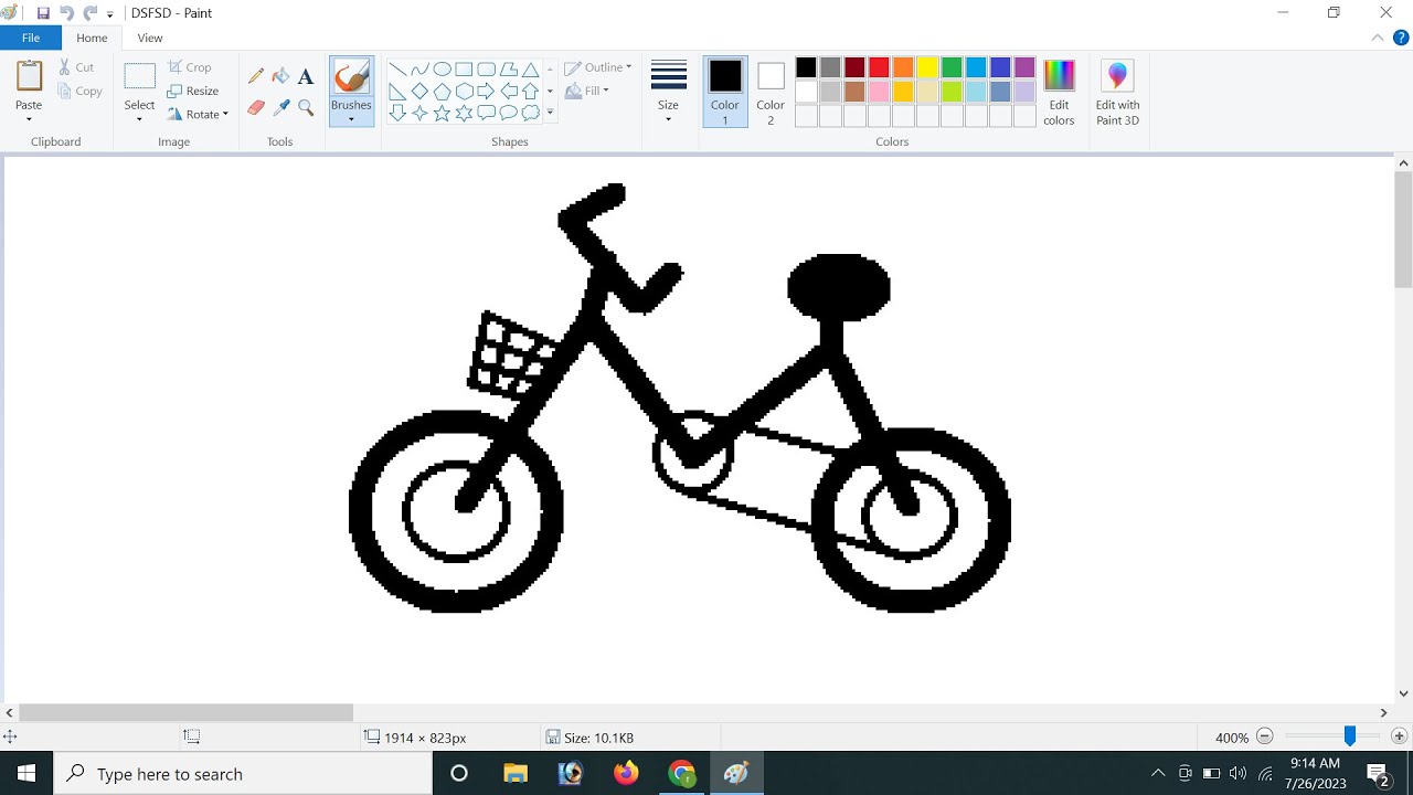 How to Draw Bicycle in computer using Ms paint | Cycle drawing in ms ...