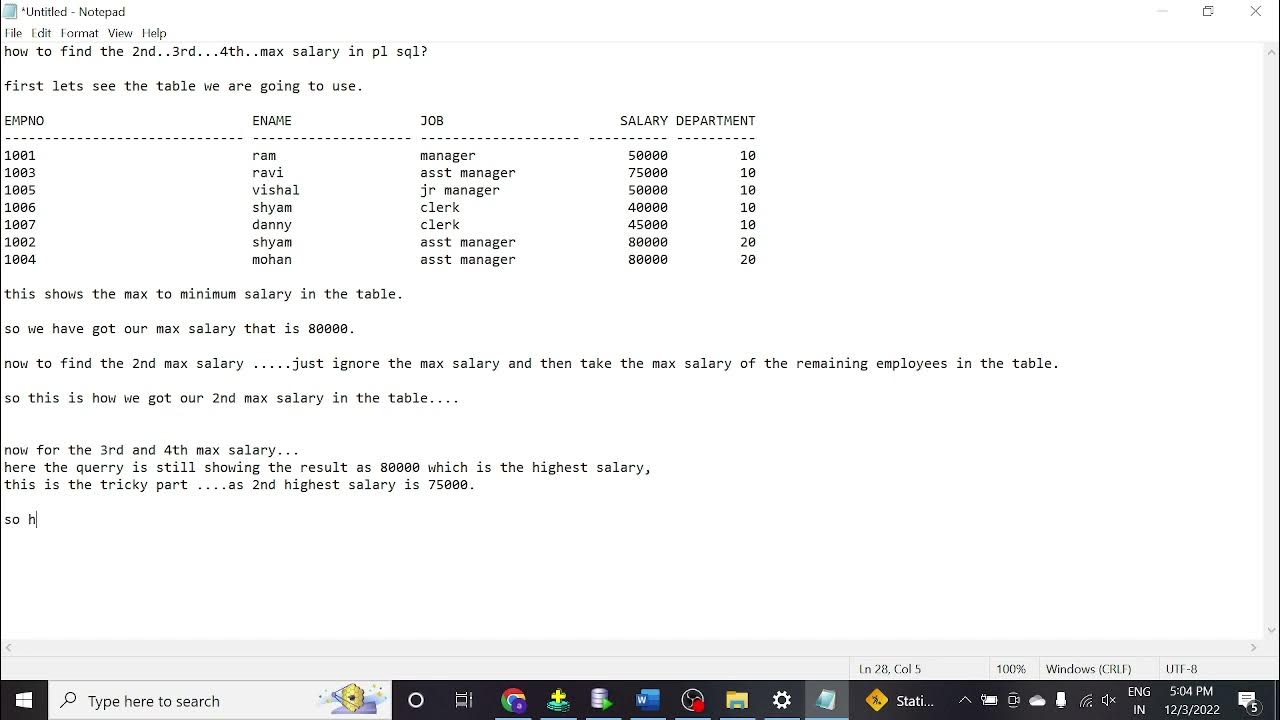 How to find Nth highest salary in PL/SQL oracle #oracleinterviewquestions #oracletutorial - YouTube