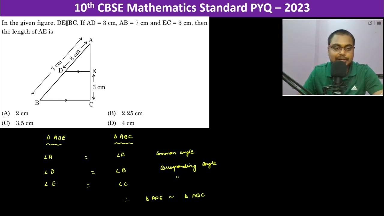 In the given figure DE is parallel to BC. If AD = 3cm, AB = 7cm and EC = 3cm, then the length of ...