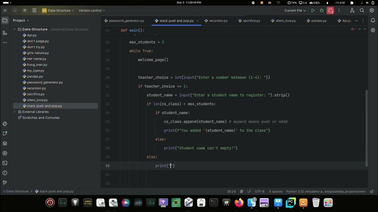 stack push pop overflow and underflow in python - YouTube