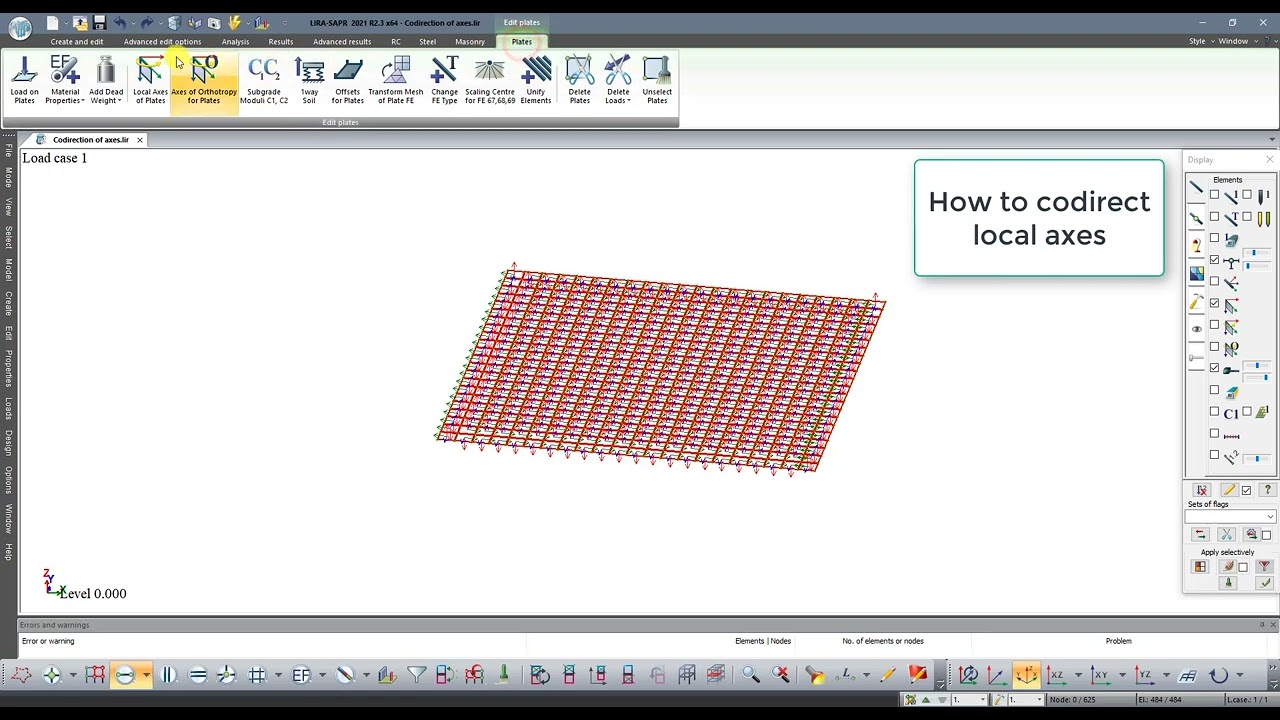 LIRA-SAPR. Codirection of local axes of plate elements - YouTube