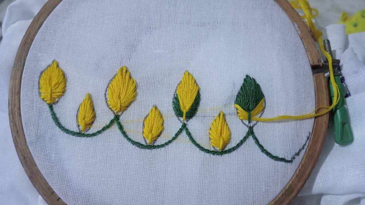 Cutwork design with hand embroidery//cutwork nd leaf filling - YouTube