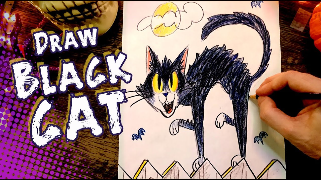 How to draw A BLACK CAT! Scary easy - YouTube