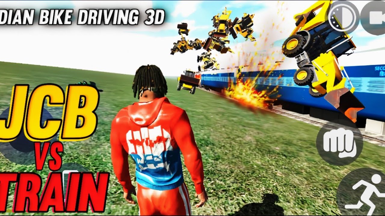JCB vs TRAIN 🚂 WHO WILL WIN ? #indianbikedriving3d #trainvsjcb #gta # ...