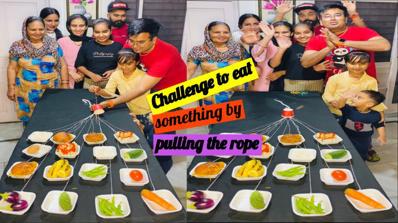 CHALLENGE TO EAT SOMETHING BY PULLING THE ROPE |EATING FOOD - YouTube