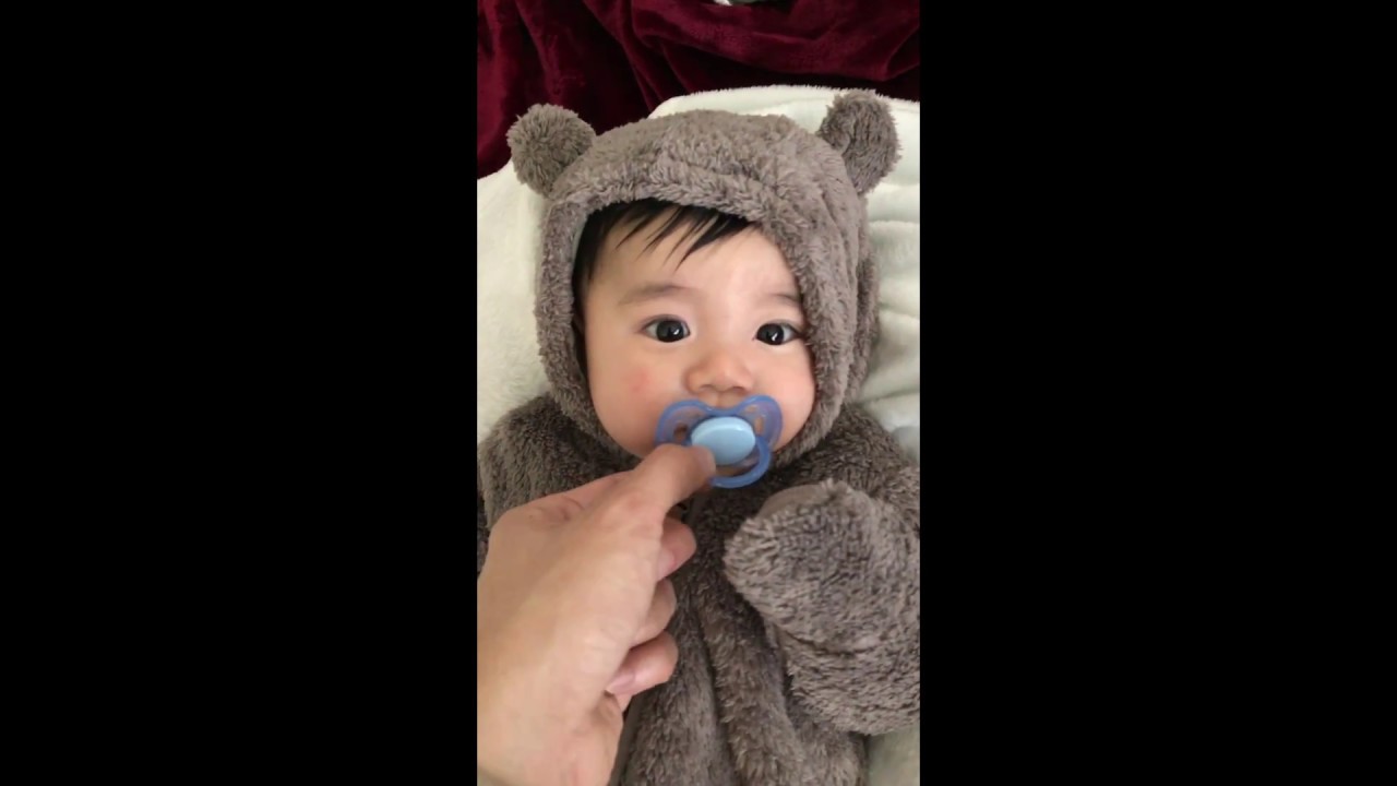 5 Months Old Bryson - Super cute asian baby in a bear suit - YouTube