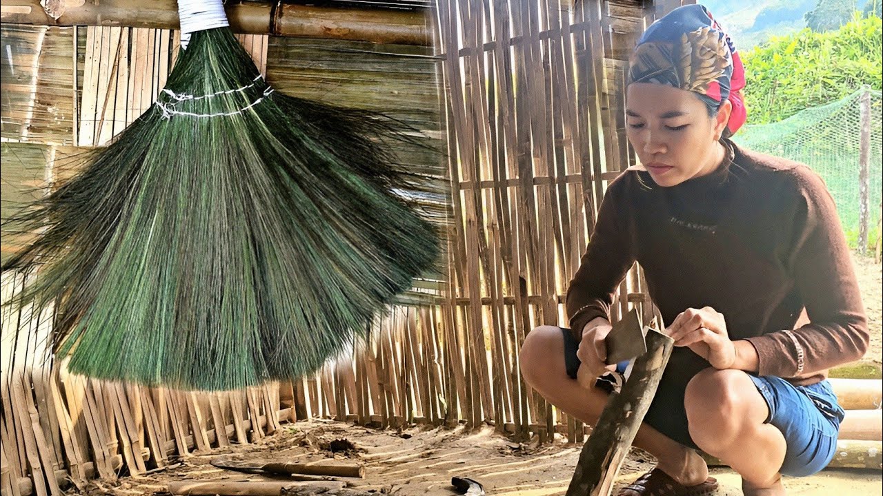 make brooms from chit trees - harvest vegetables near the house @Nhung ...
