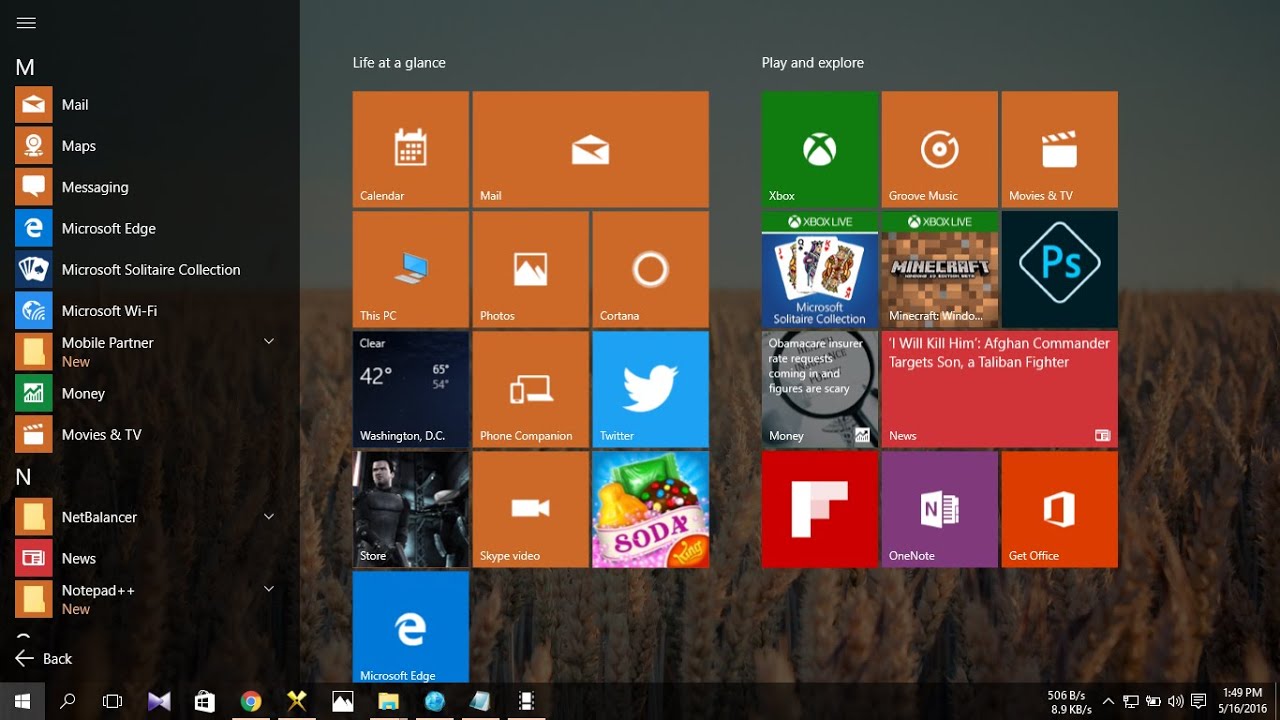 How to Make Windows 10 Start Menu Full Screen - YouTube