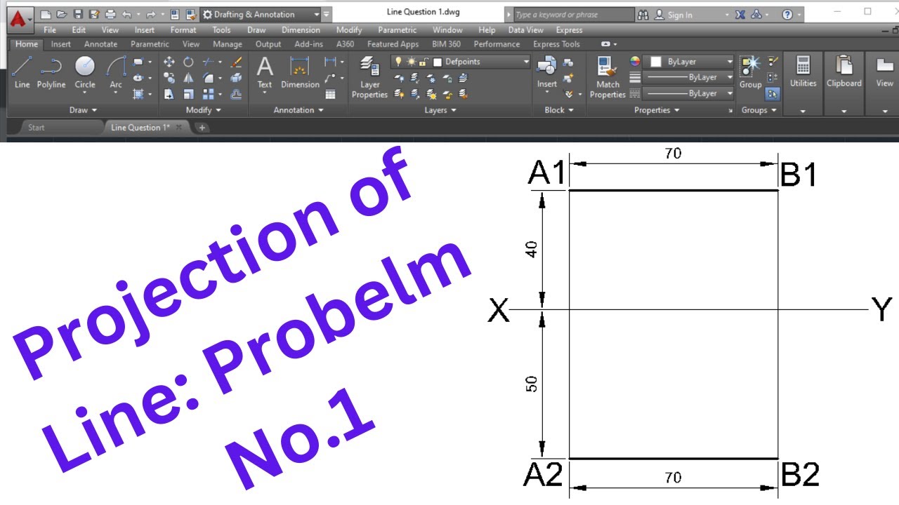 Projections of Line Using AutoCAD :Problem 1 - YouTube