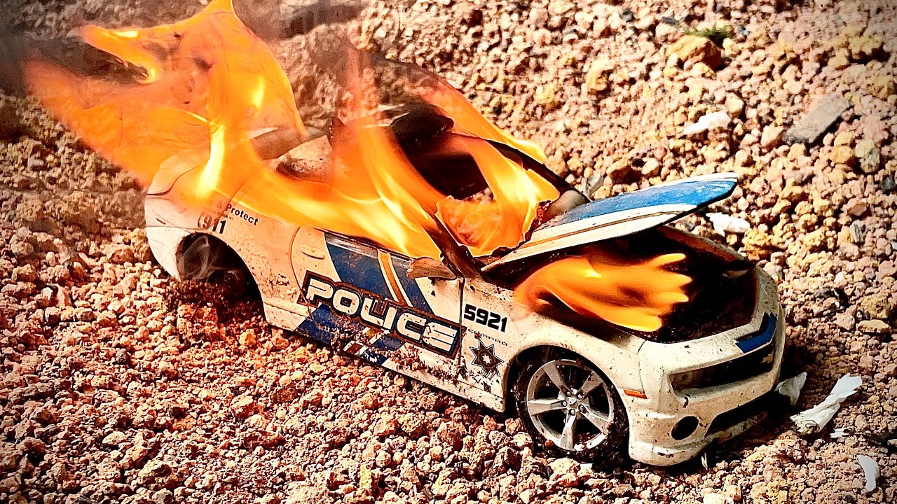 Burnt Die Cast Police Car - Chevy Camaro (Police car torched) - YouTube