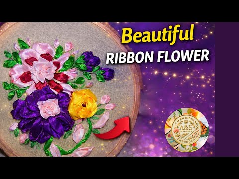 Beautiful Ribbon Flower Embroidery Design for Beginners | Stunning Floral Design Tutorial#floral 