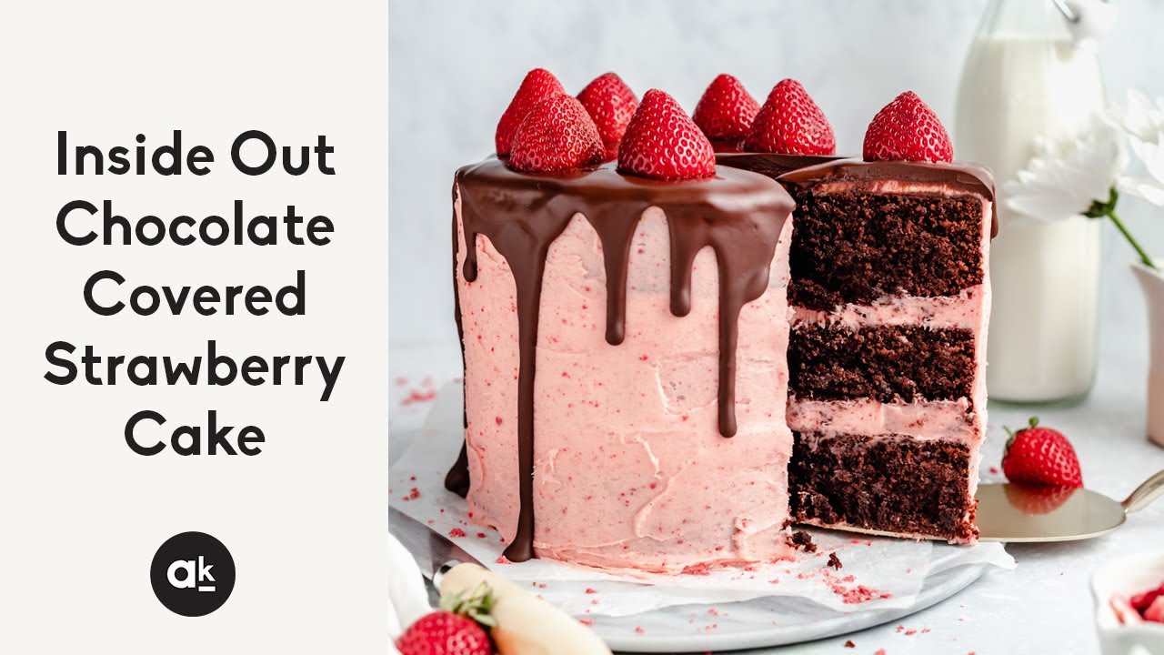 Inside Out Chocolate Covered Strawberry Cake - YouTube