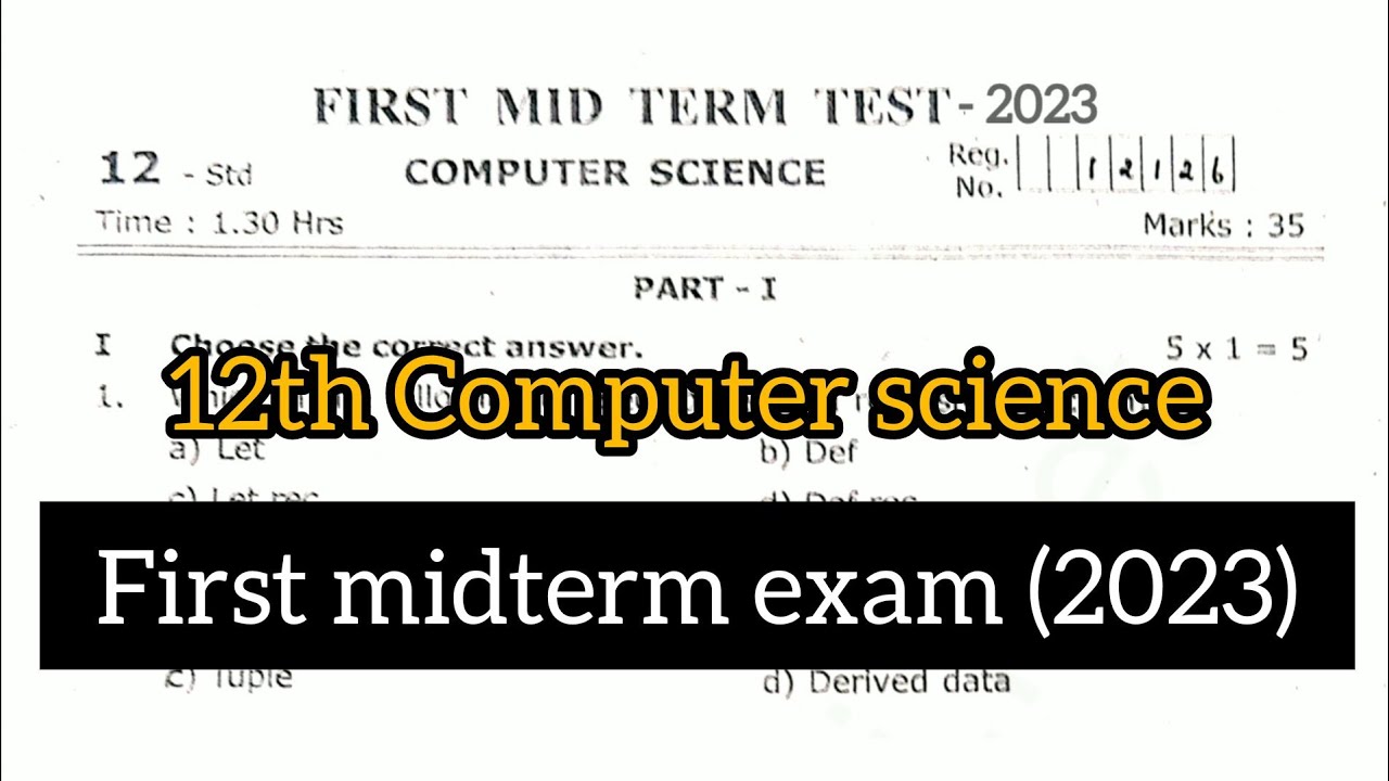 12th Computer science first midterm exam 2023 || Model question paper ...