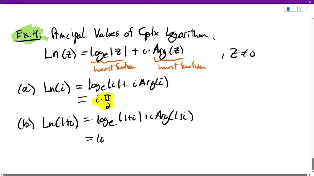 Section 4.1, Example 4, Principal Values of the Complex Logarithm - YouTube