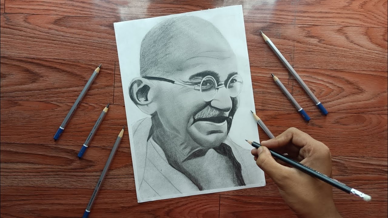 How to draw Gandhi Ji || Gandhi Ji Drawing (Timelapse Video) || Pencil ...