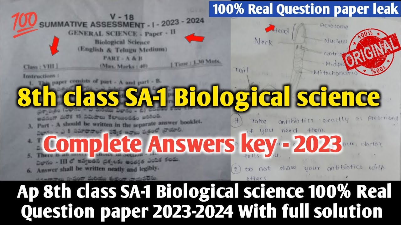 Ap sa1 8th class biological science question paper 2023-24 with answers ...