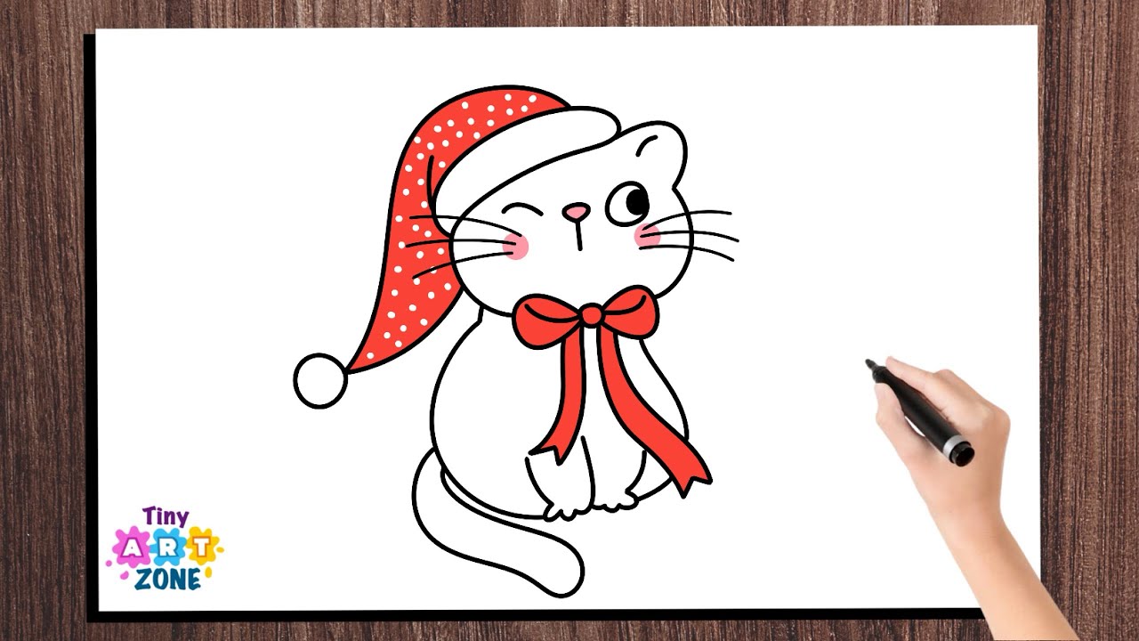 How To Draw A Cute Christmas Cat - YouTube