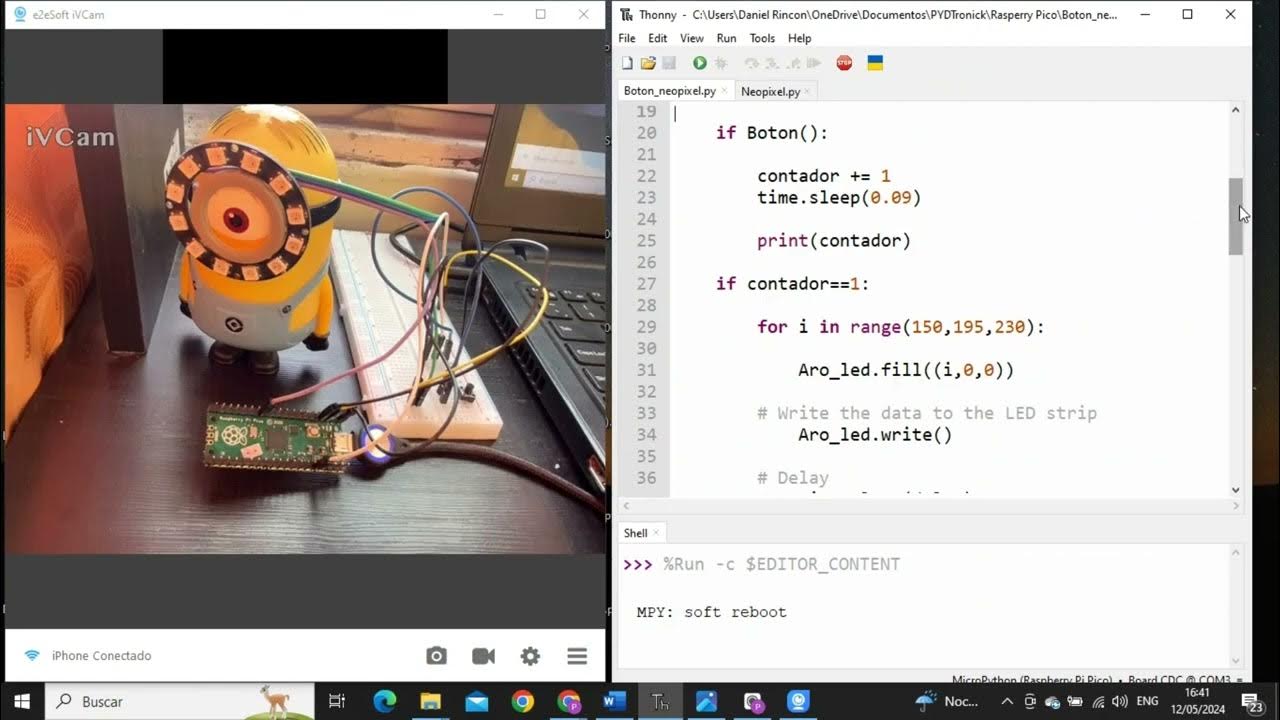 Anillo Neopixel de 12 leds programado con Raspberry Pi Pico desde Thonny con Python - YouTube
