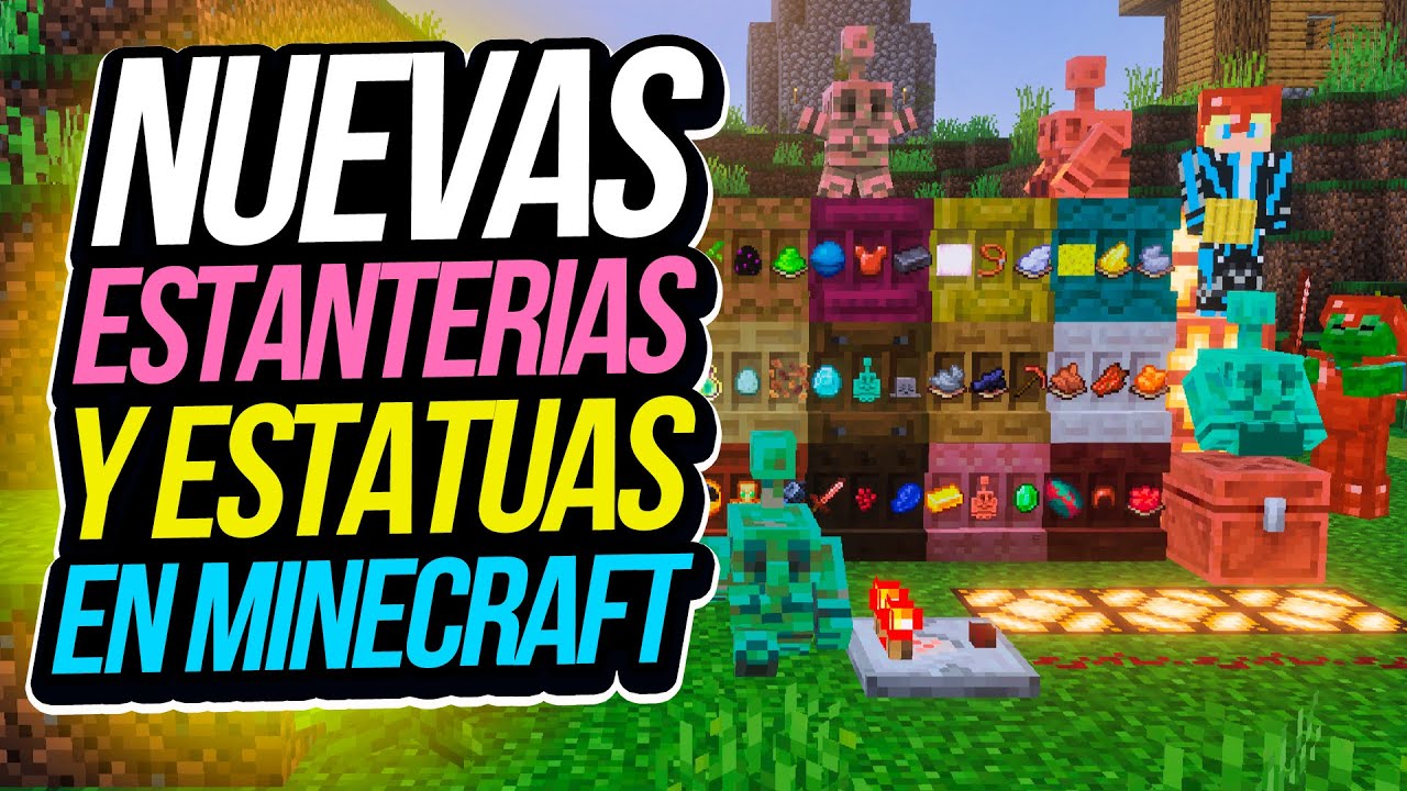 Nuevas ESTANTERIAS y estatuas en Minecraft - YouTube