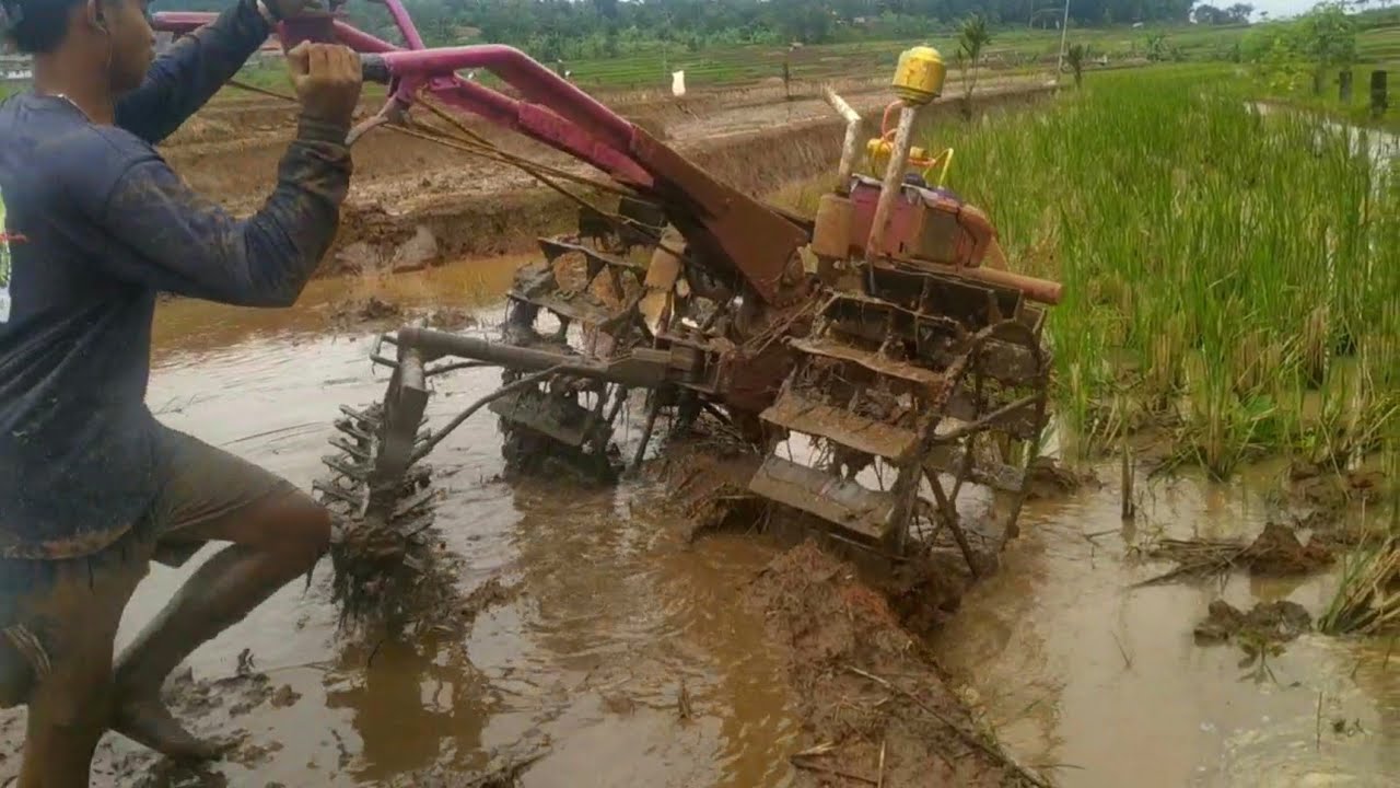 Traktor joki muda menggunakan gelebeg saat membajak sawah. - YouTube