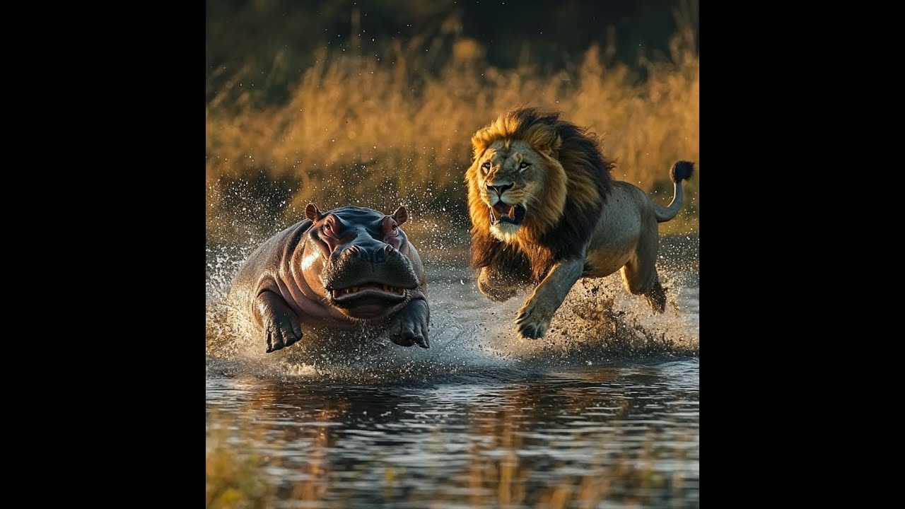 Lion Ambush Fail#LionVsHippo #WildlifeClash #SavannahBattle # ...