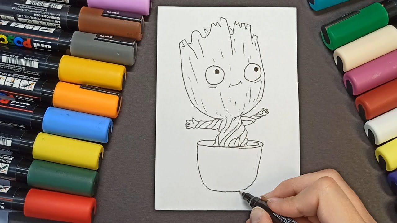 I Am Groot Drawing Colouring with color markers | Coloring Page - YouTube