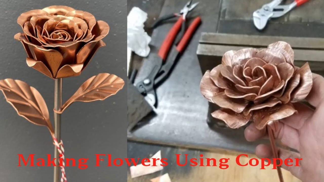 Making rose flowers using copper Copper rose Copper art - YouTube