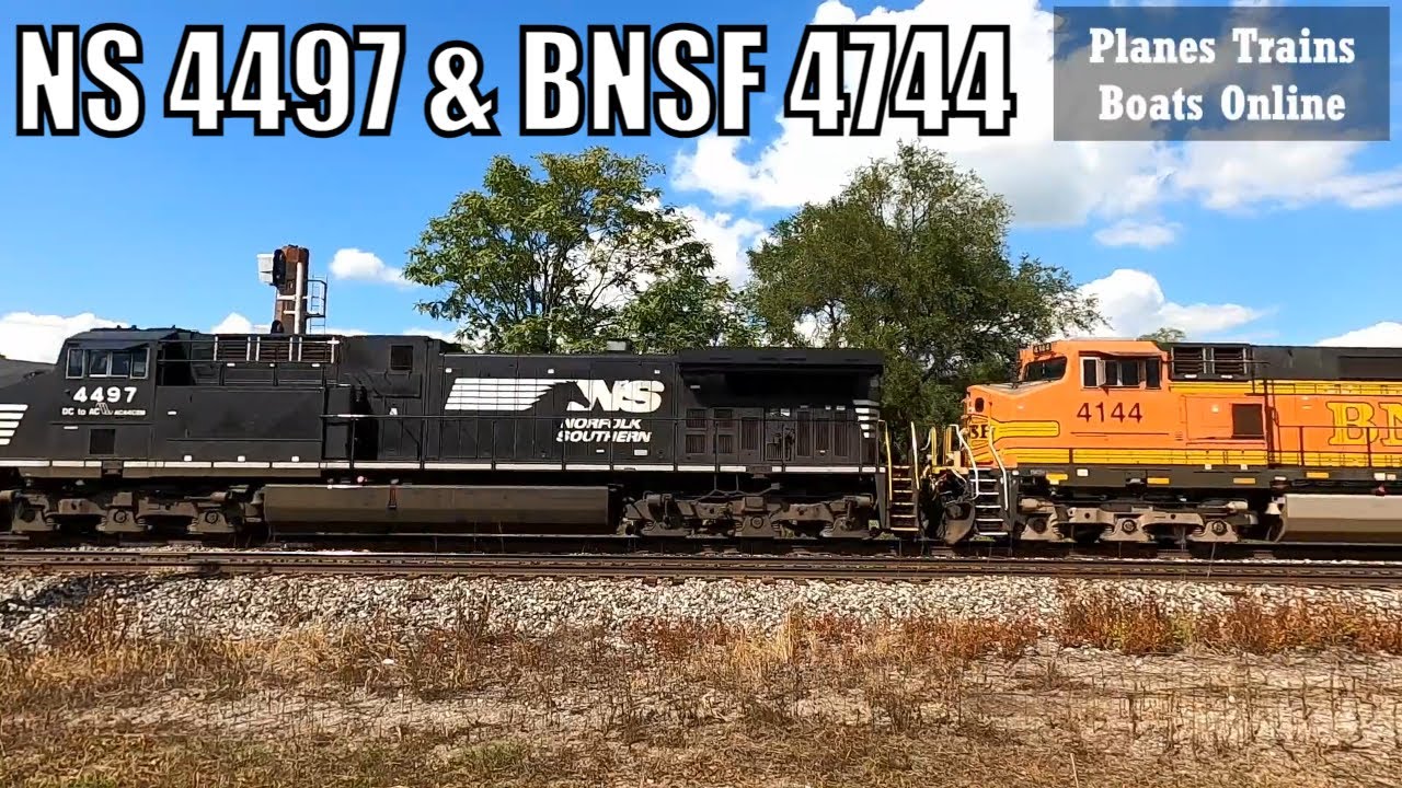 NS 4497 & BNSF 4744 Locomotives Coal Train In Fostoria Ohio - YouTube