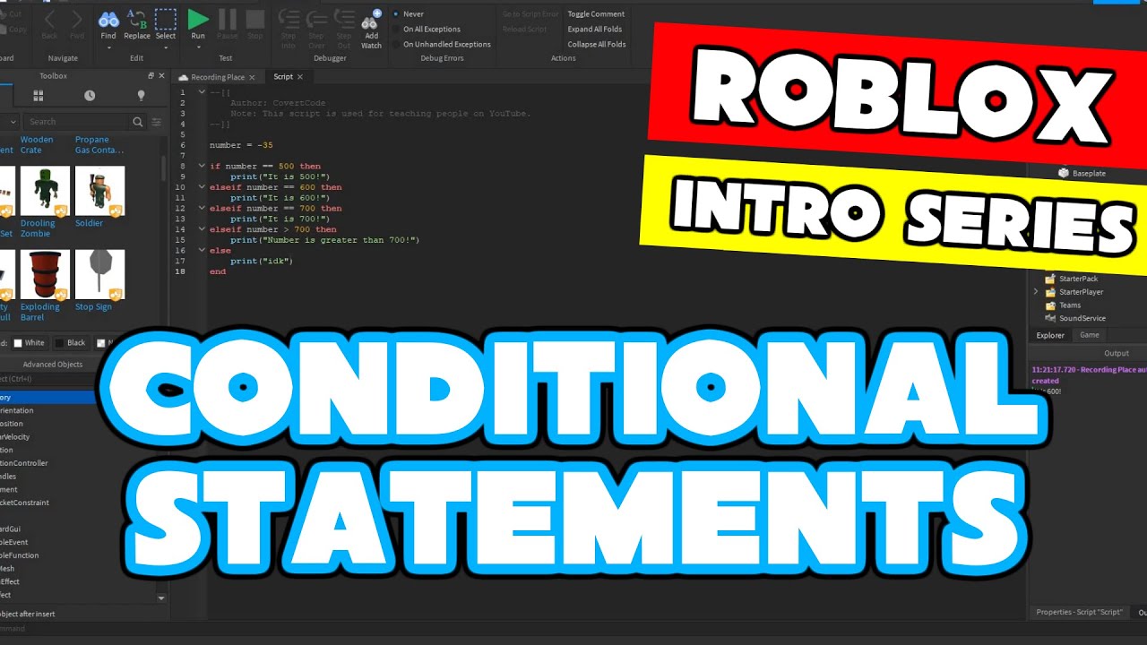 Roblox Scripting Basics Conditional Statements Youtube