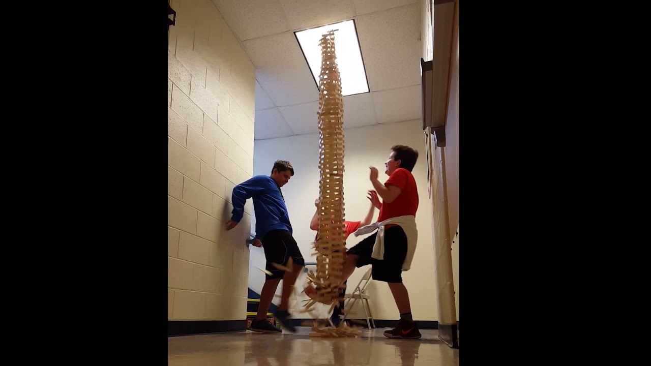 Keva Plank Tower slo mo collapse and reverse - YouTube