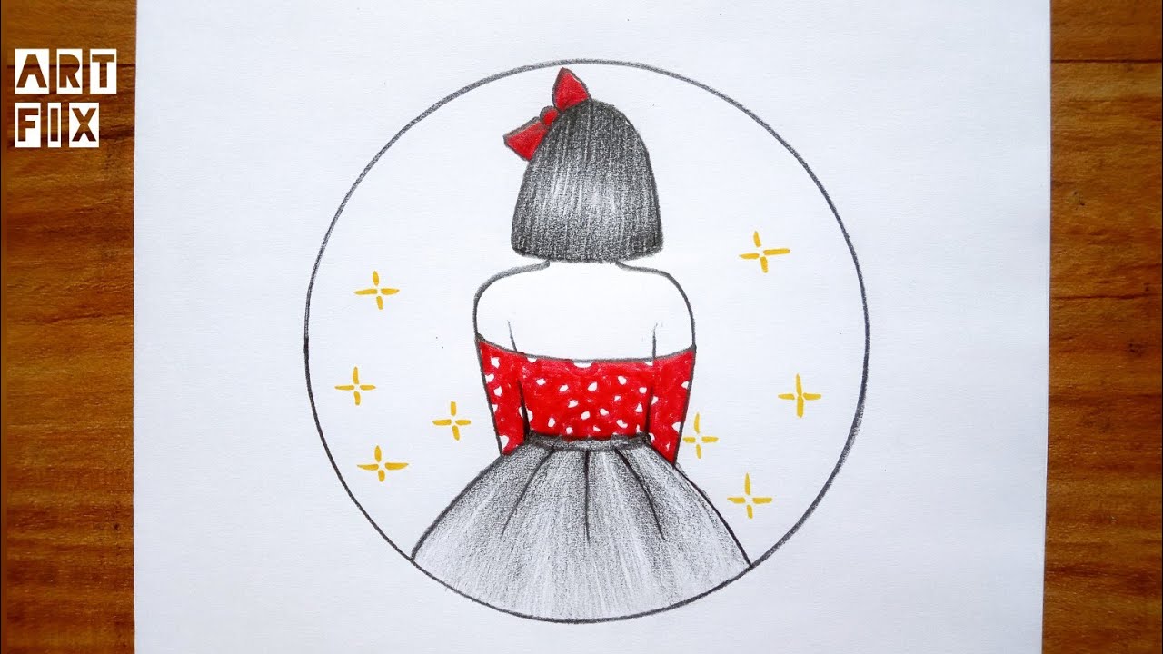 How to Draw a Girl👧 (Very Easy Drawing!) Easy Circle scenery drawing ...