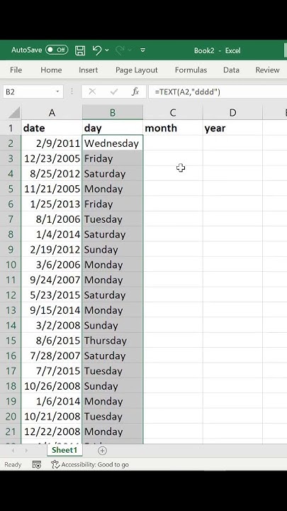 Excel get day month year from date || extract day month year from date #shorts #shortvideo - YouTube