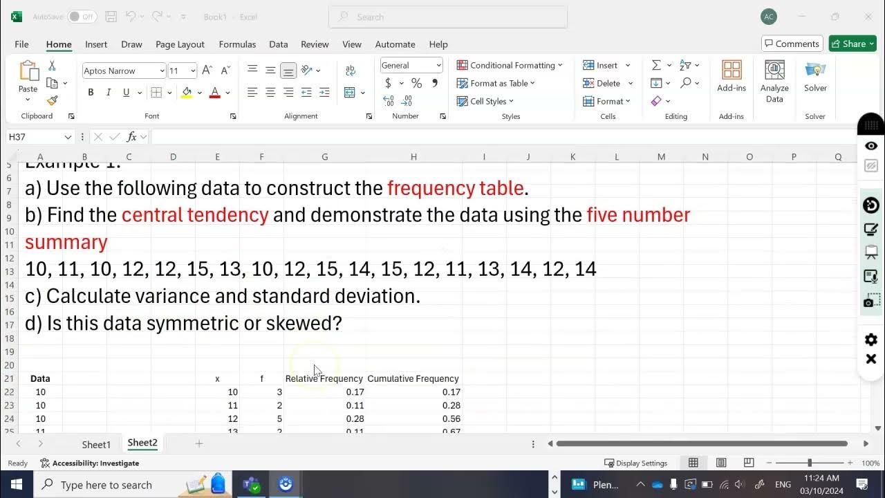Descriptive Statistics using Excel - YouTube